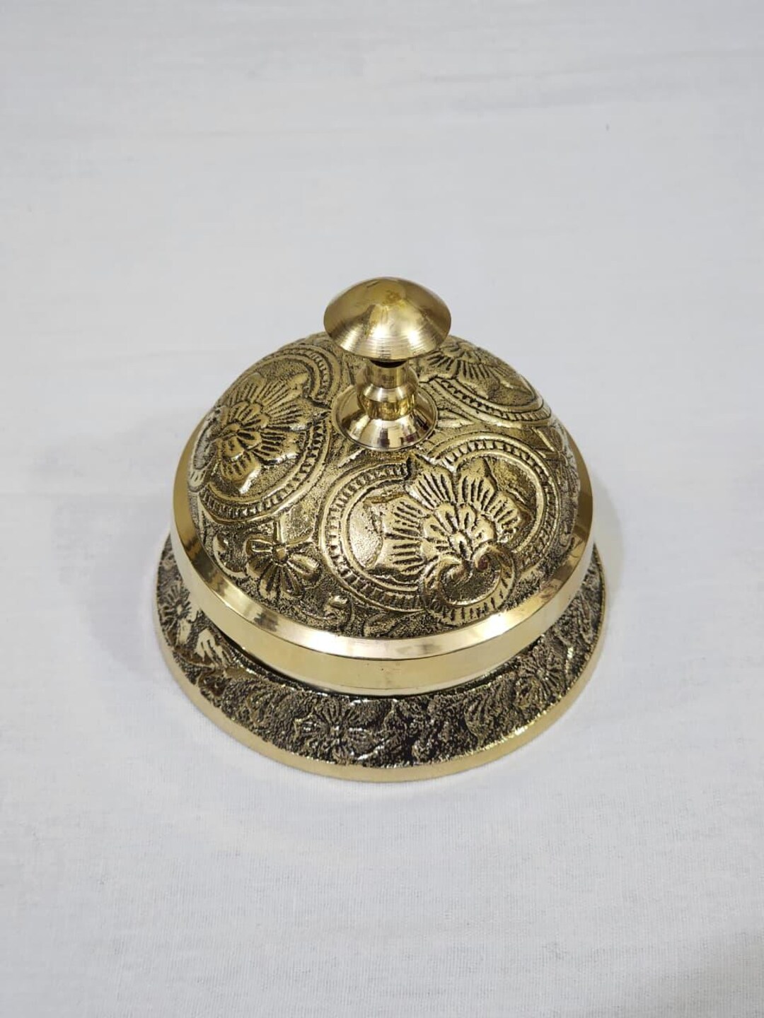 Dome Shaped Brass Call Bell, Brass Service Bell, Floral Brass Desk Bell ...
