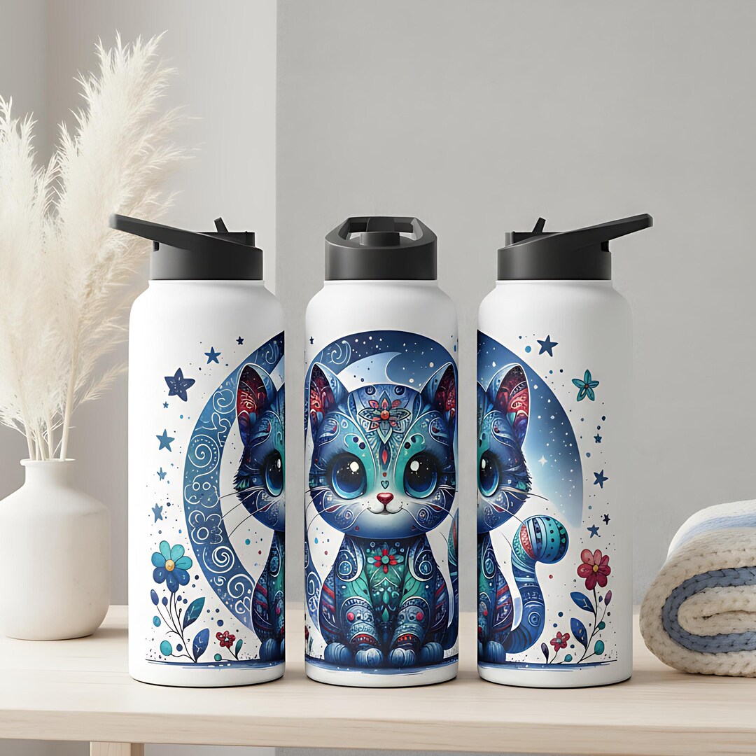 Cosmic Cat Stainless Steel Insulated Water Bottle With Straw: Insulated ...