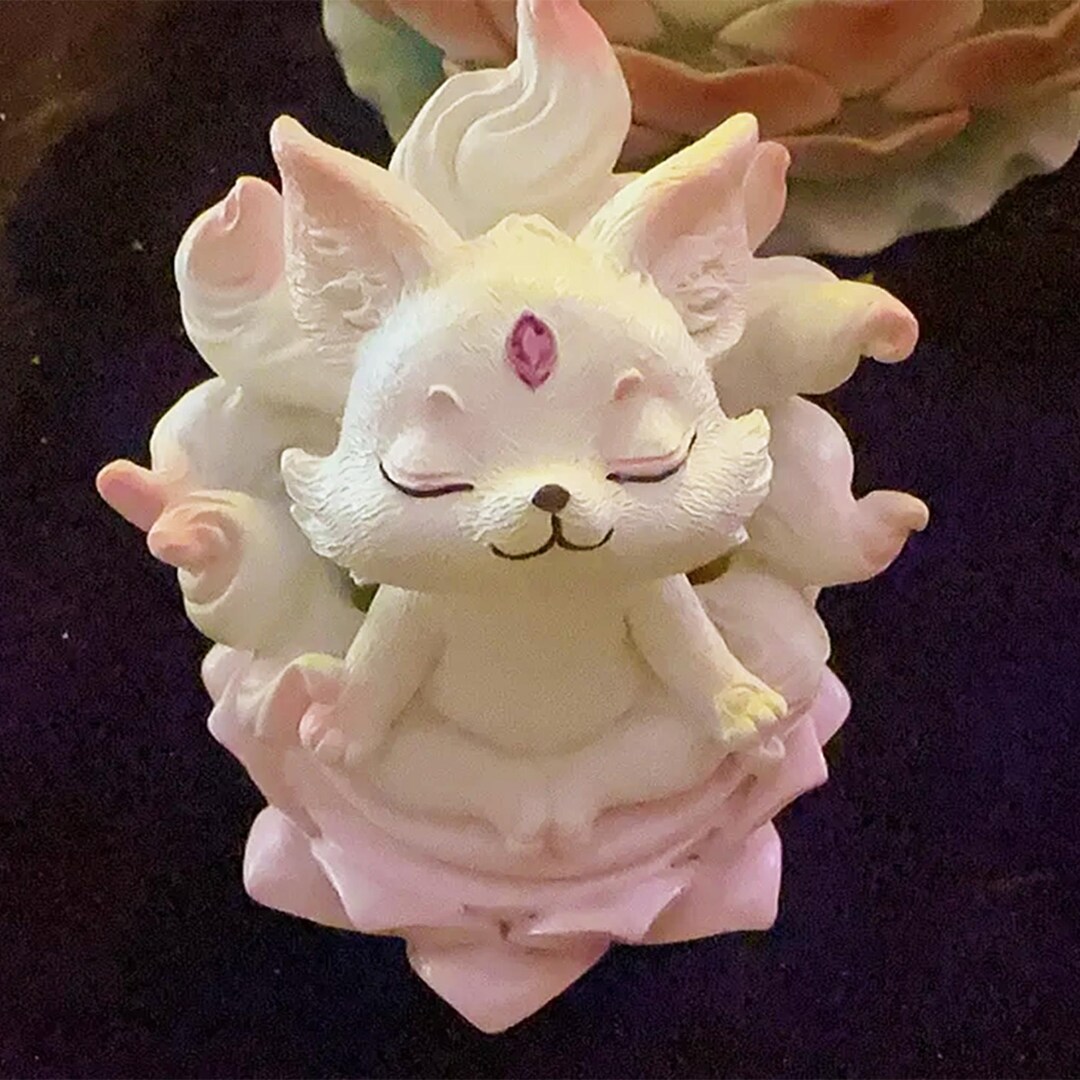 Cute Kitsune Incense Burner Meditating Ninetailed Fox Statue, Spiritual ...