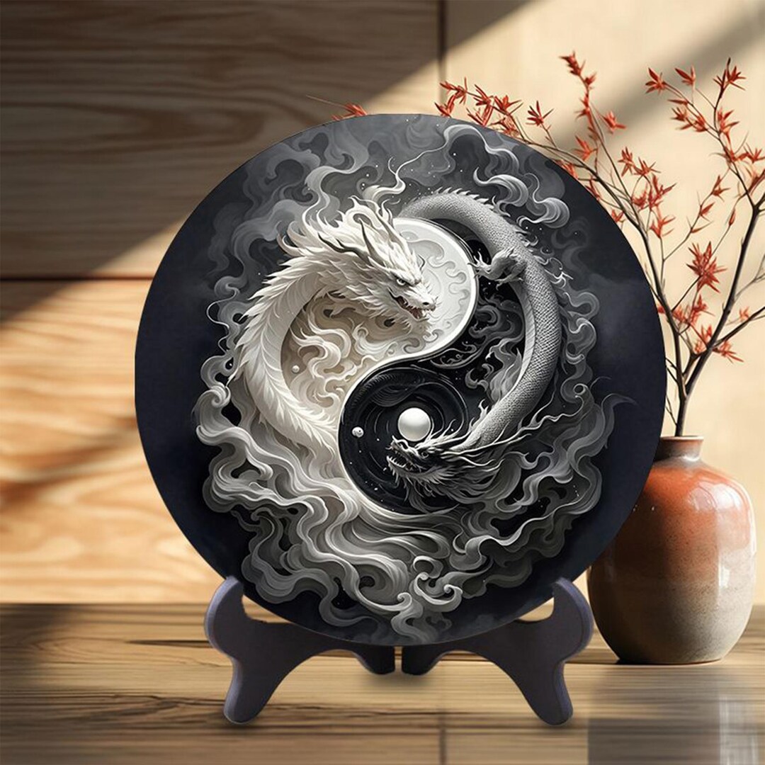 Yin Yang Dragon Decorative Plate | Asian Mythology Art, Spiritual Feng ...