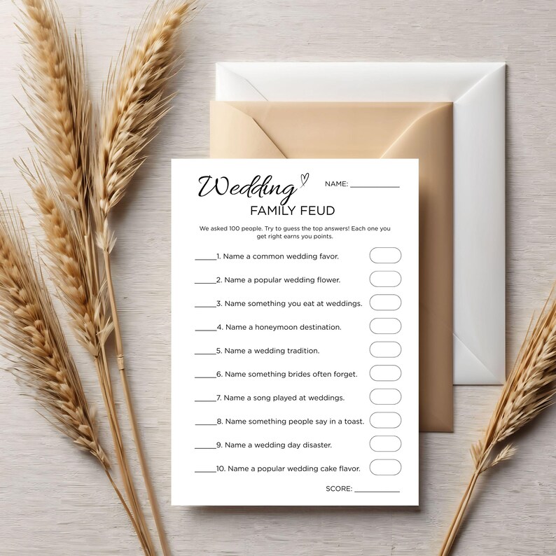 Wedding Family Feud Game | Botanical Watercolor Printable | Fun ...