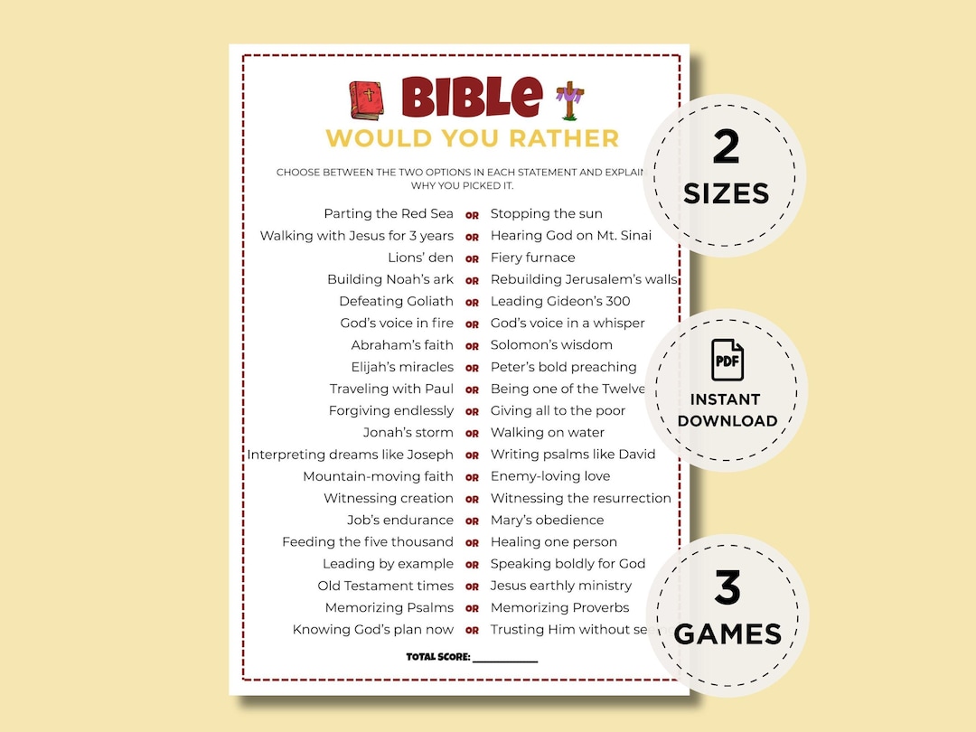 Bible Would You Rather Game, Printable This or That Church Game for ...