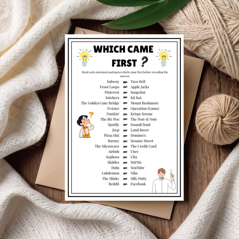 Which Came First Trivia Game, Printable Party and Office Icebreaker ...
