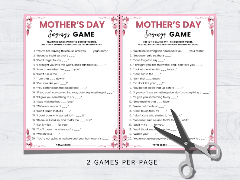 Mother’s Day Sayings Game Printable, Things Moms Say Game, Funny Mother ...