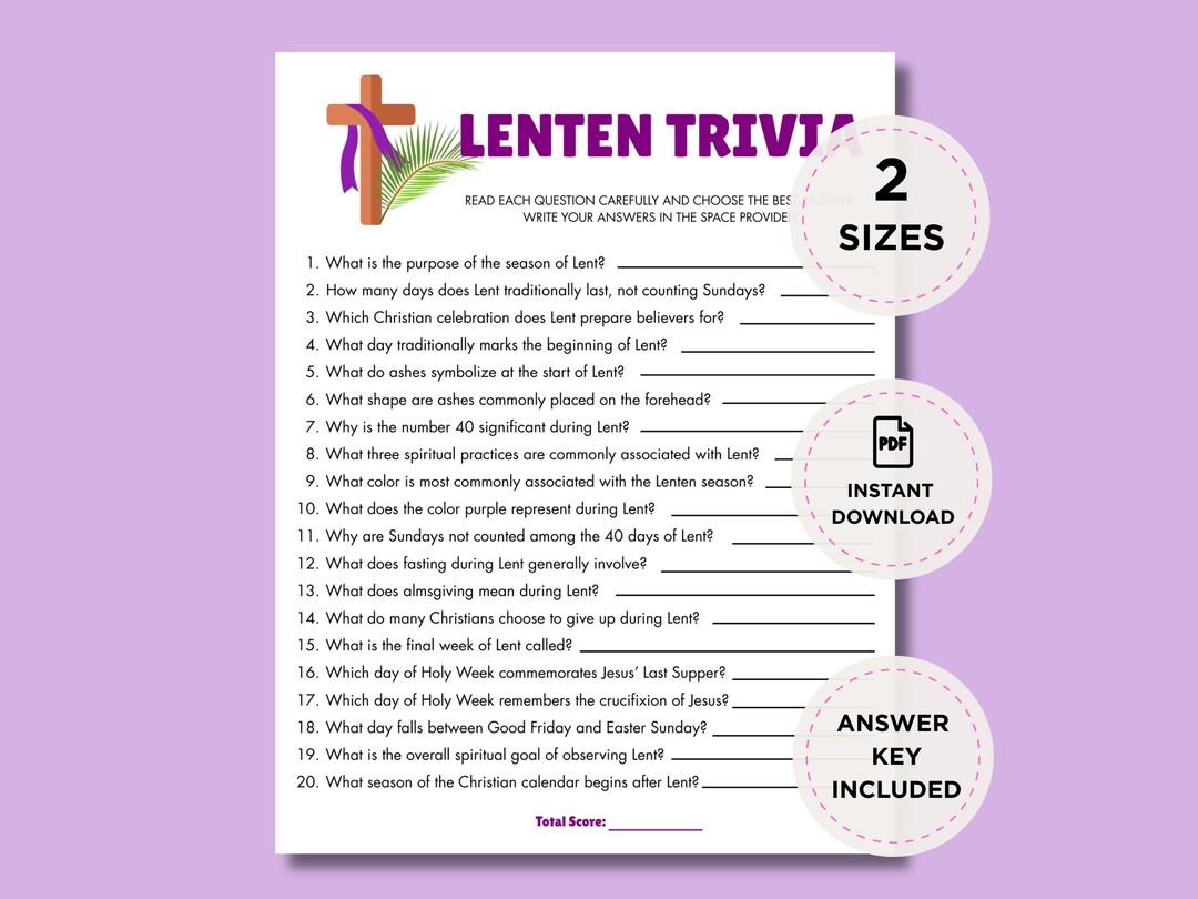 Lent Trivia Game for Kids and Adults, Christian Lent Quiz, Lenten Party ...