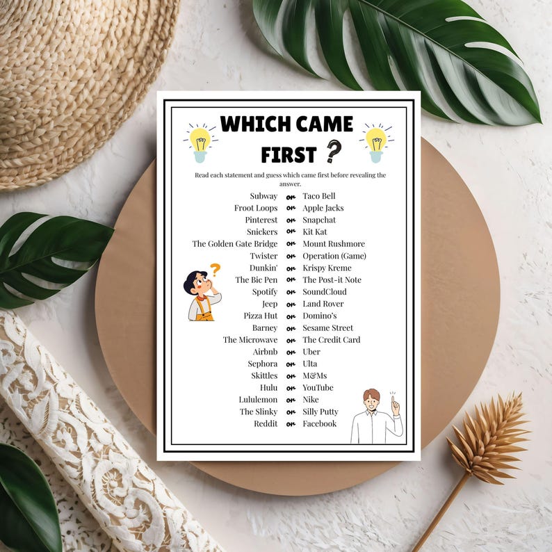 Which Came First Trivia Game, Printable Party and Office Icebreaker ...