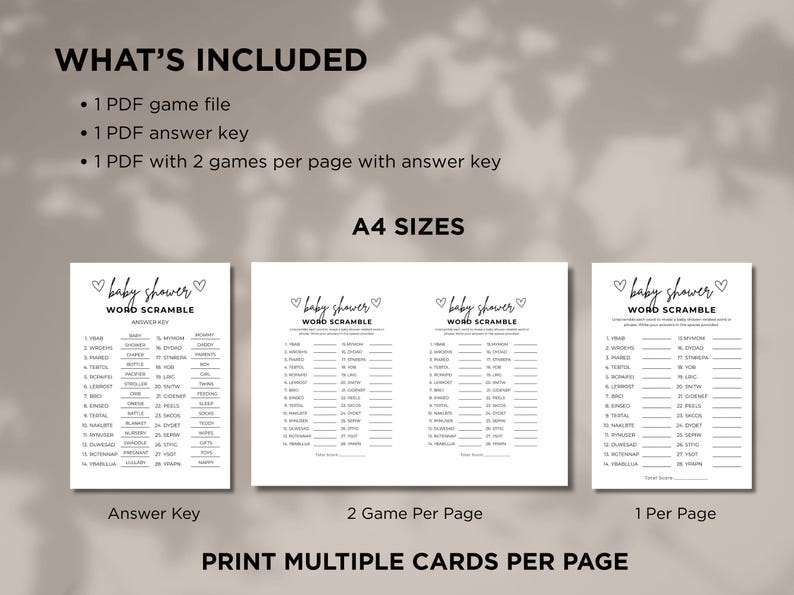 Baby Shower Word Scramble Game, Printable Baby Shower Game, Instant ...