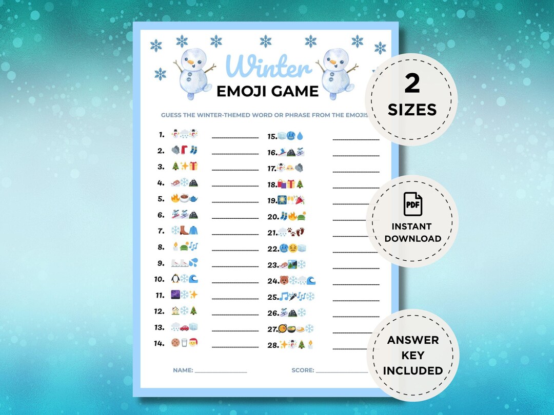 Winter Emoji Game Printable, Winter Emoji Pictionary & Trivia, Fun ...