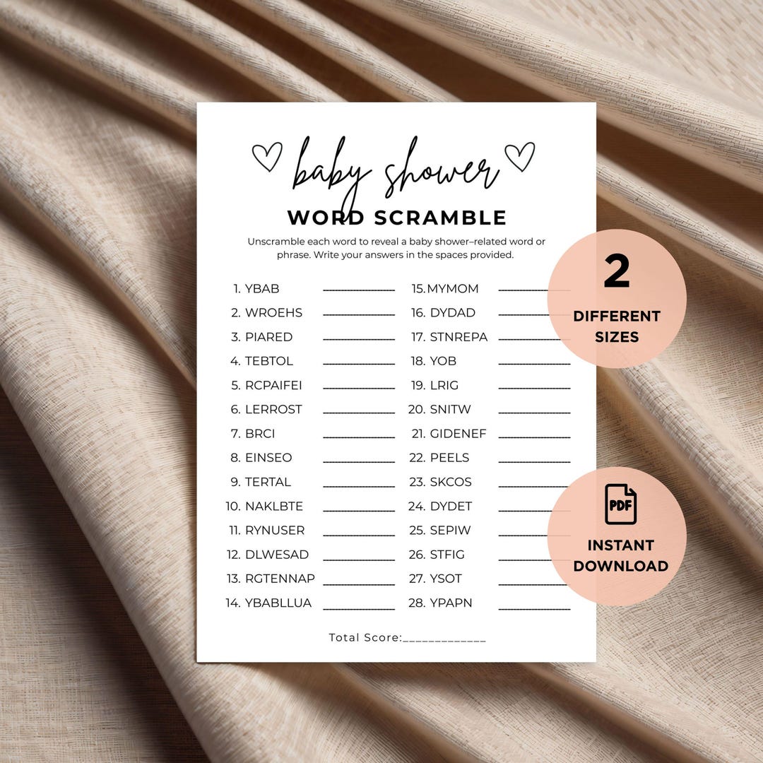Baby Shower Word Scramble Game, Printable Baby Shower Game, Instant ...