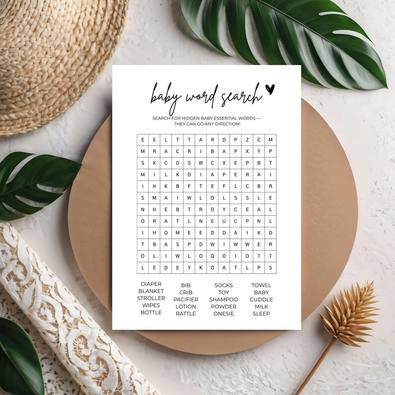 Minimalist Baby Shower Word Search Game Printable, Gender Neutral Baby ...