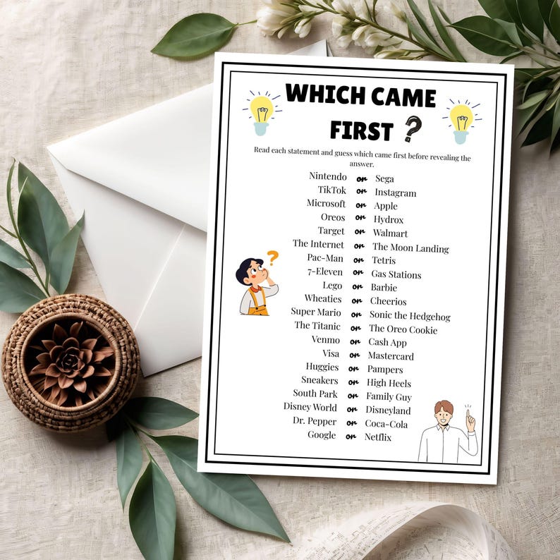 Which Came First Trivia Game, Printable Party and Office Icebreaker ...