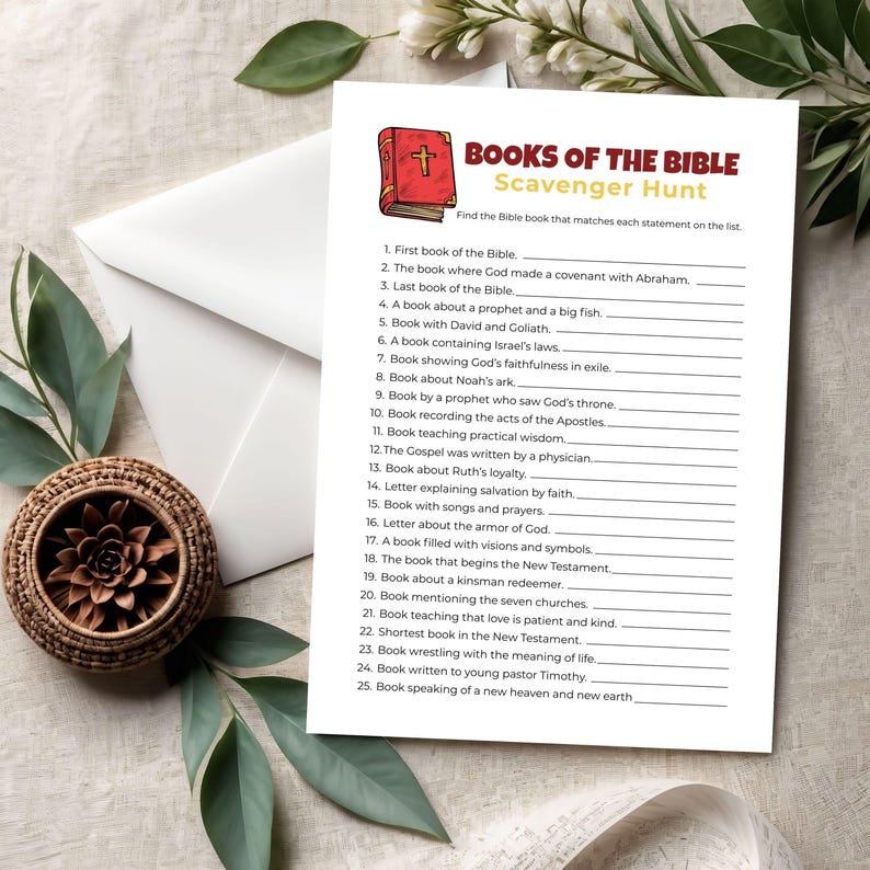 Books of the Bible Scavenger Hunt Game Printable, Fun Church & Sunday ...