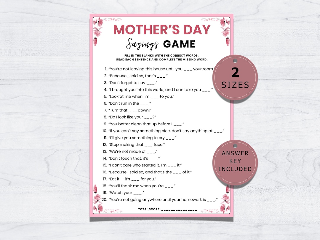 Mother’s Day Sayings Game Printable, Things Moms Say Game, Funny Mother ...