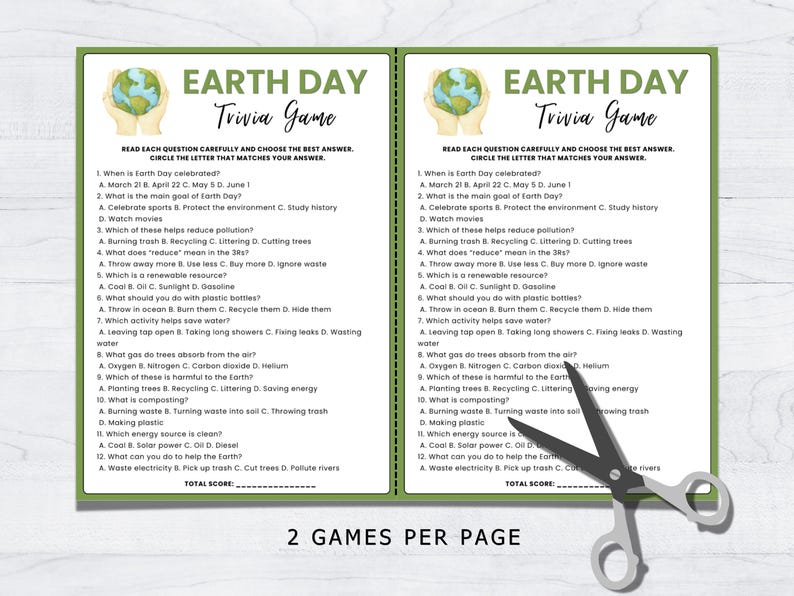 Earth Day Quiz Printable Game, Environmental Trivia Worksheet for Kids ...