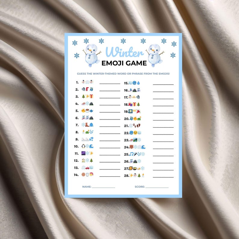 Winter Emoji Game Printable, Winter Emoji Pictionary & Trivia, Fun ...