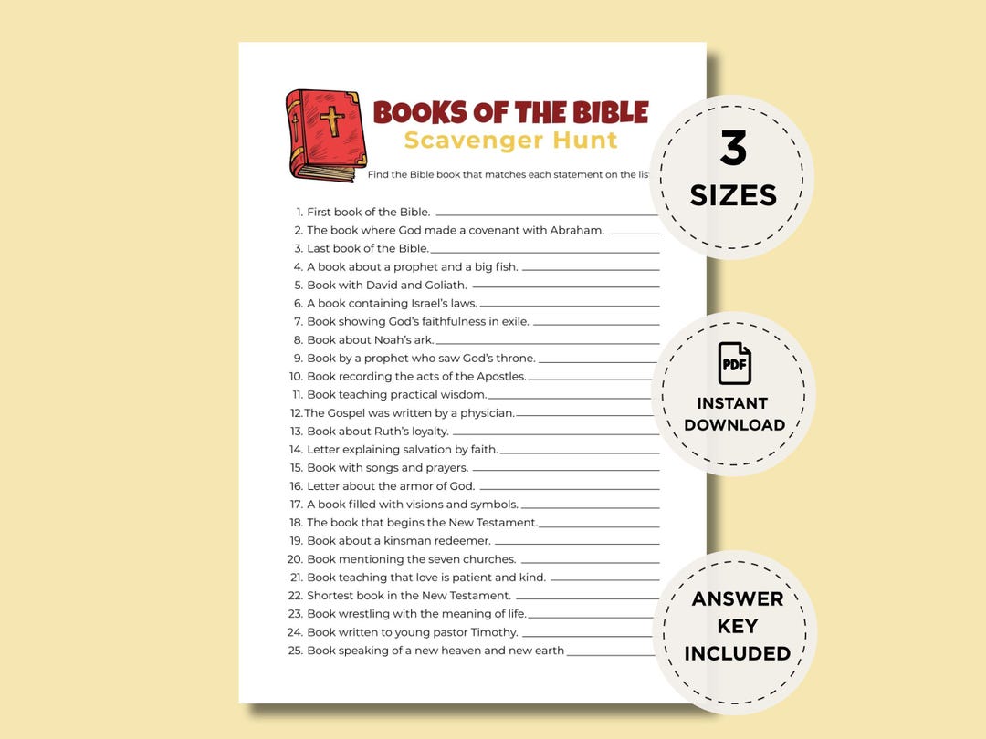 Books of the Bible Scavenger Hunt Game Printable, Fun Church & Sunday ...