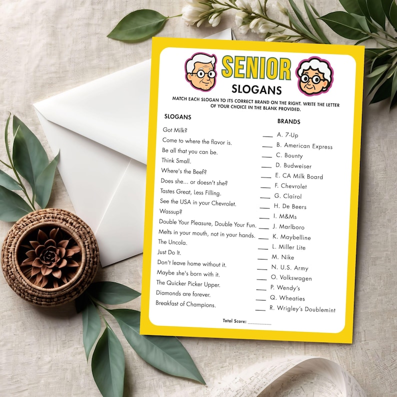Senior Slogans Game, Funny Printable Trivia and Brain Teasers for ...