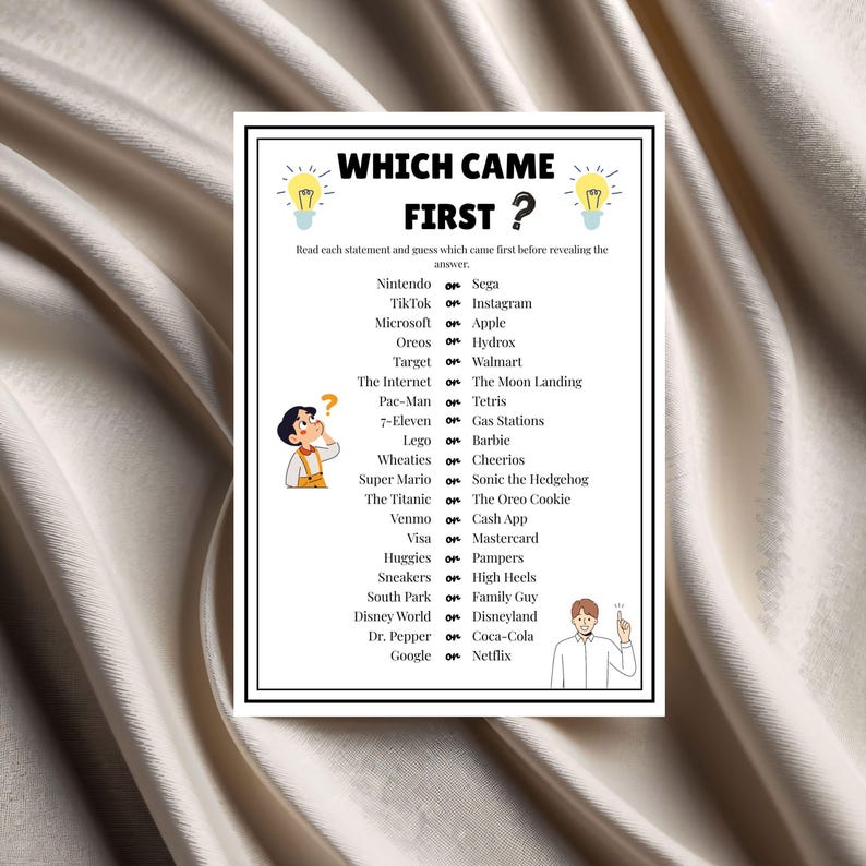 Which Came First Trivia Game, Printable Party and Office Icebreaker ...