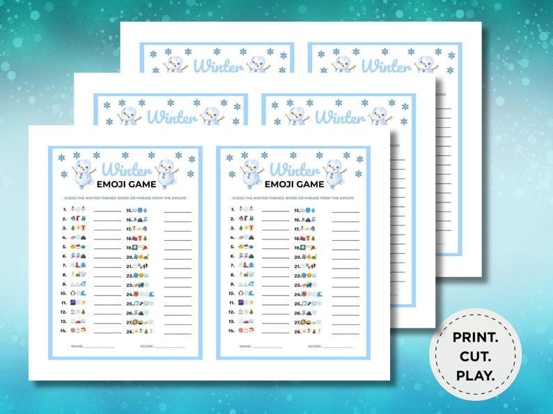 Winter Emoji Game Printable, Winter Emoji Pictionary & Trivia, Fun ...