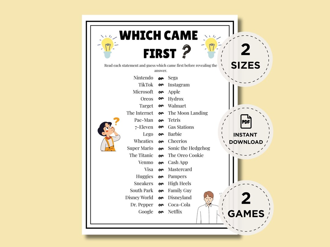 Which Came First Trivia Game, Printable Party and Office Icebreaker ...