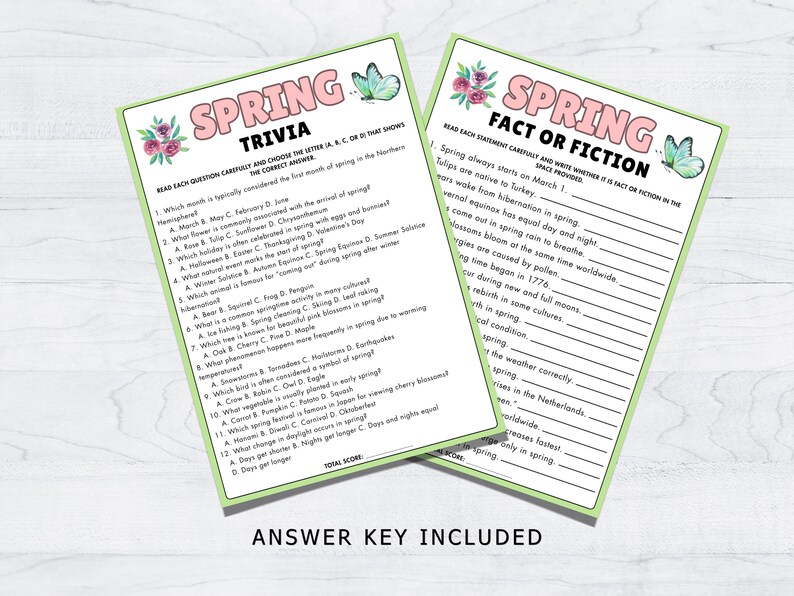 Spring Trivia Game & Fact or Fiction Game Printable, Spring Party Game ...