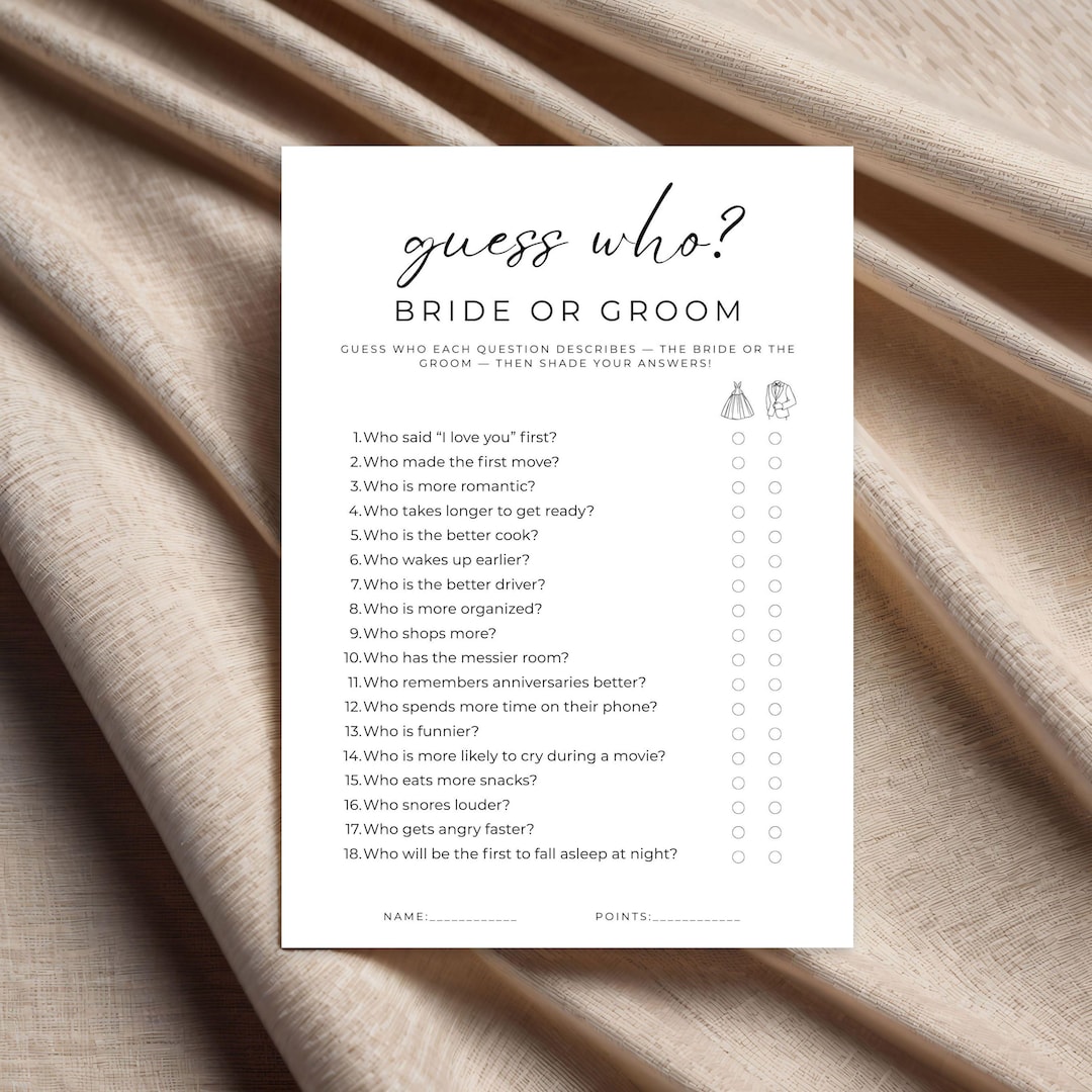 Guess Who Bride or Groom Game – Fun Printable Bridal Shower Game and ...