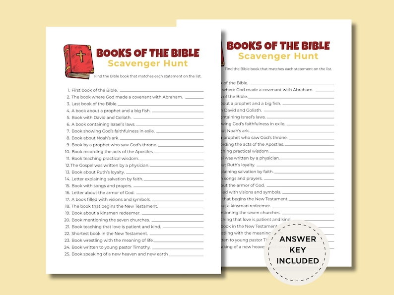 Books of the Bible Scavenger Hunt Game Printable, Fun Church & Sunday ...
