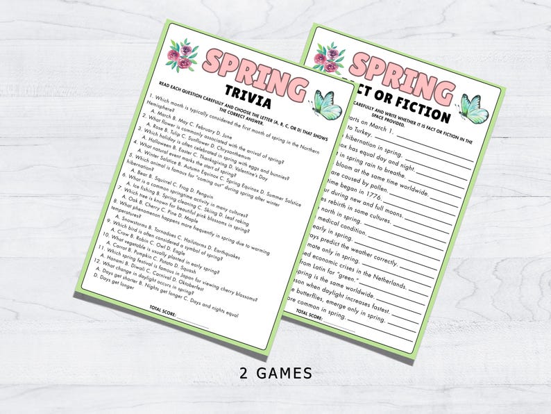 Spring Trivia Game & Fact or Fiction Game Printable, Spring Party Game ...