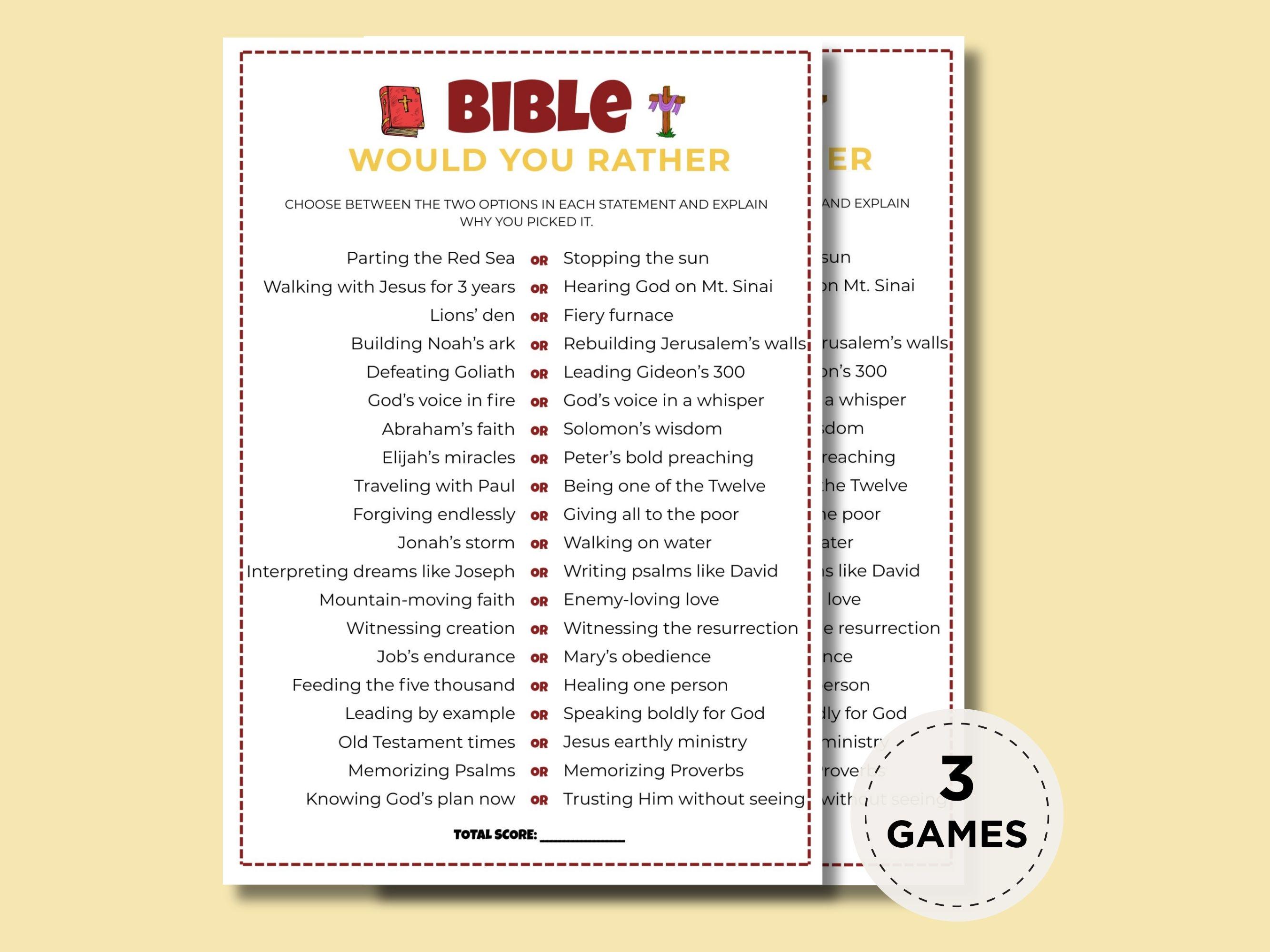 Bible Would You Rather Game, Printable This or That Church Game for ...