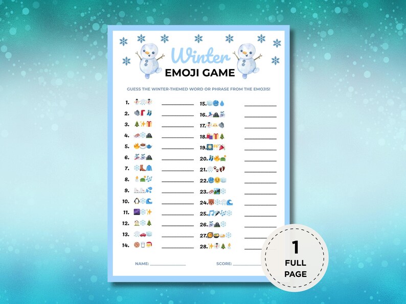 Winter Emoji Game Printable, Winter Emoji Pictionary & Trivia, Fun ...