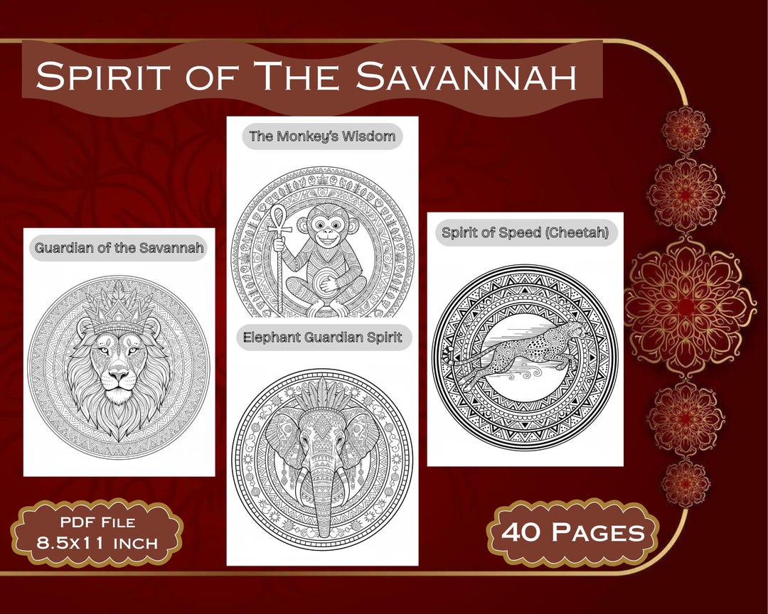 African Tribal Animal Mandala Story Coloring Book for Mindfulness, Art ...