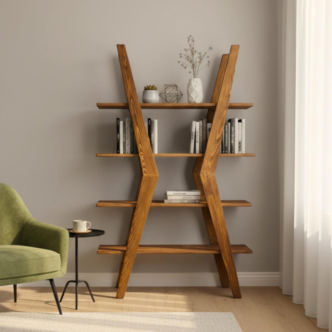 Handmade Solid Wood Bookshelf – Freestanding Wooden Shelving Unit for ...