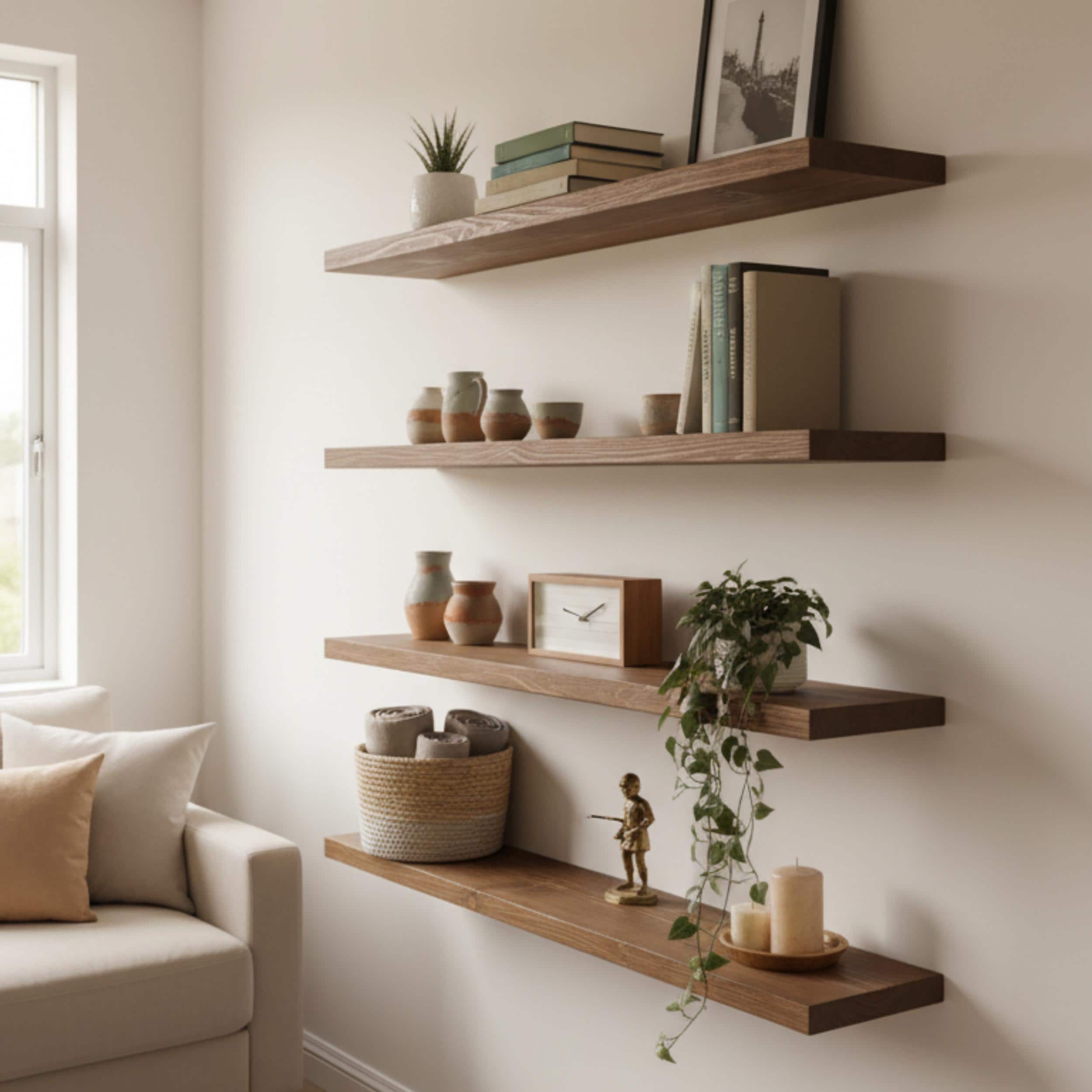 Handmade Natural Wood Floating Shelf: Rustic Home Decor - Etsy