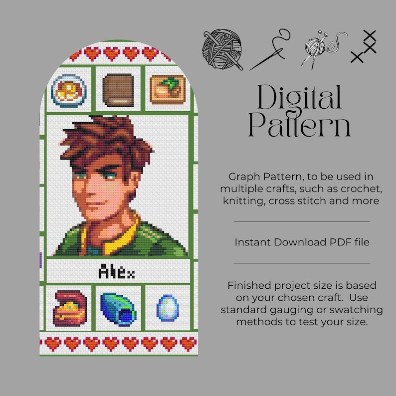 Stardew Valley Alex Themed Charts for Crochet or Knitting Pattern graph ...
