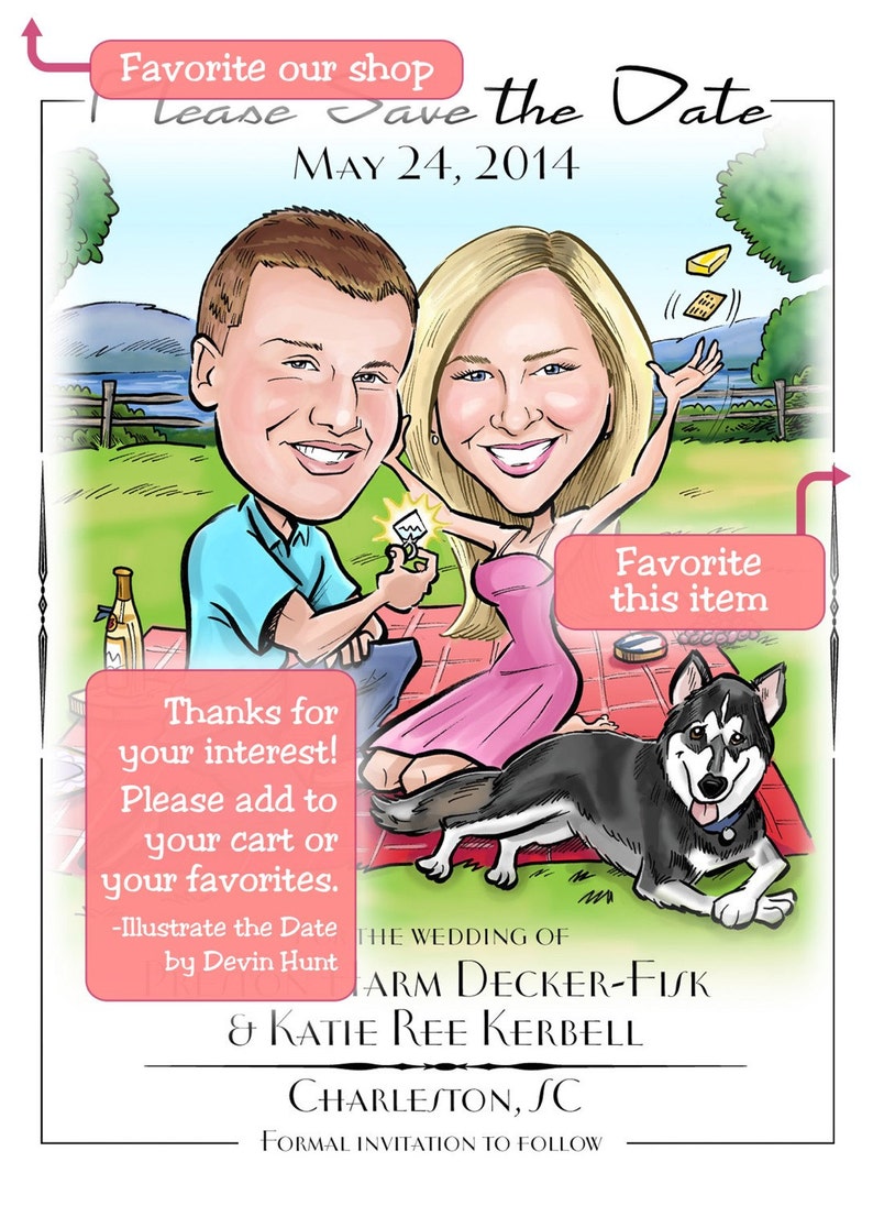 Fun and Cute Custom Caricature Save the Date. Send in Your - Etsy