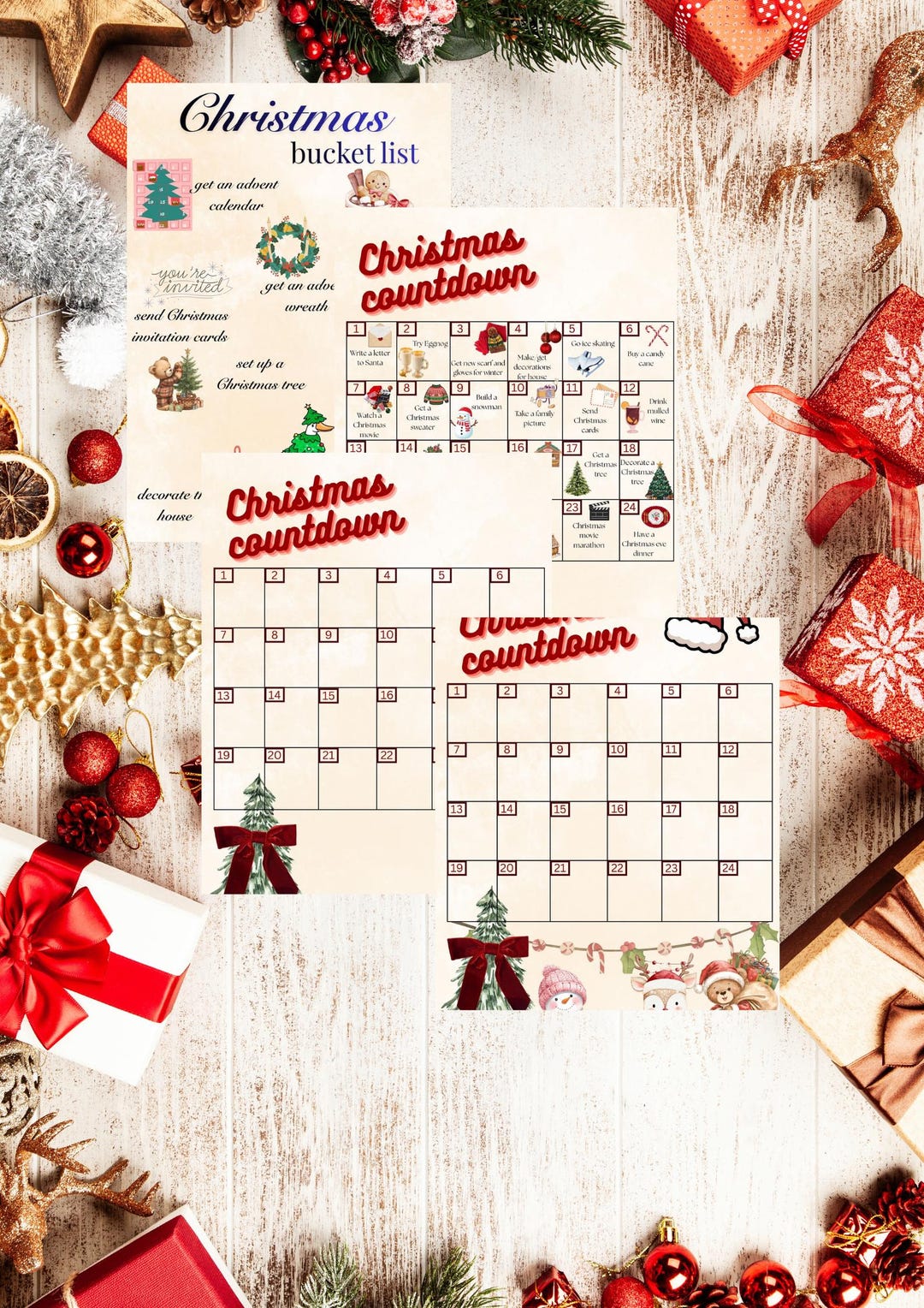 Printable Christmas Countdown Calendar | 24-day Holiday Activity Advent ...
