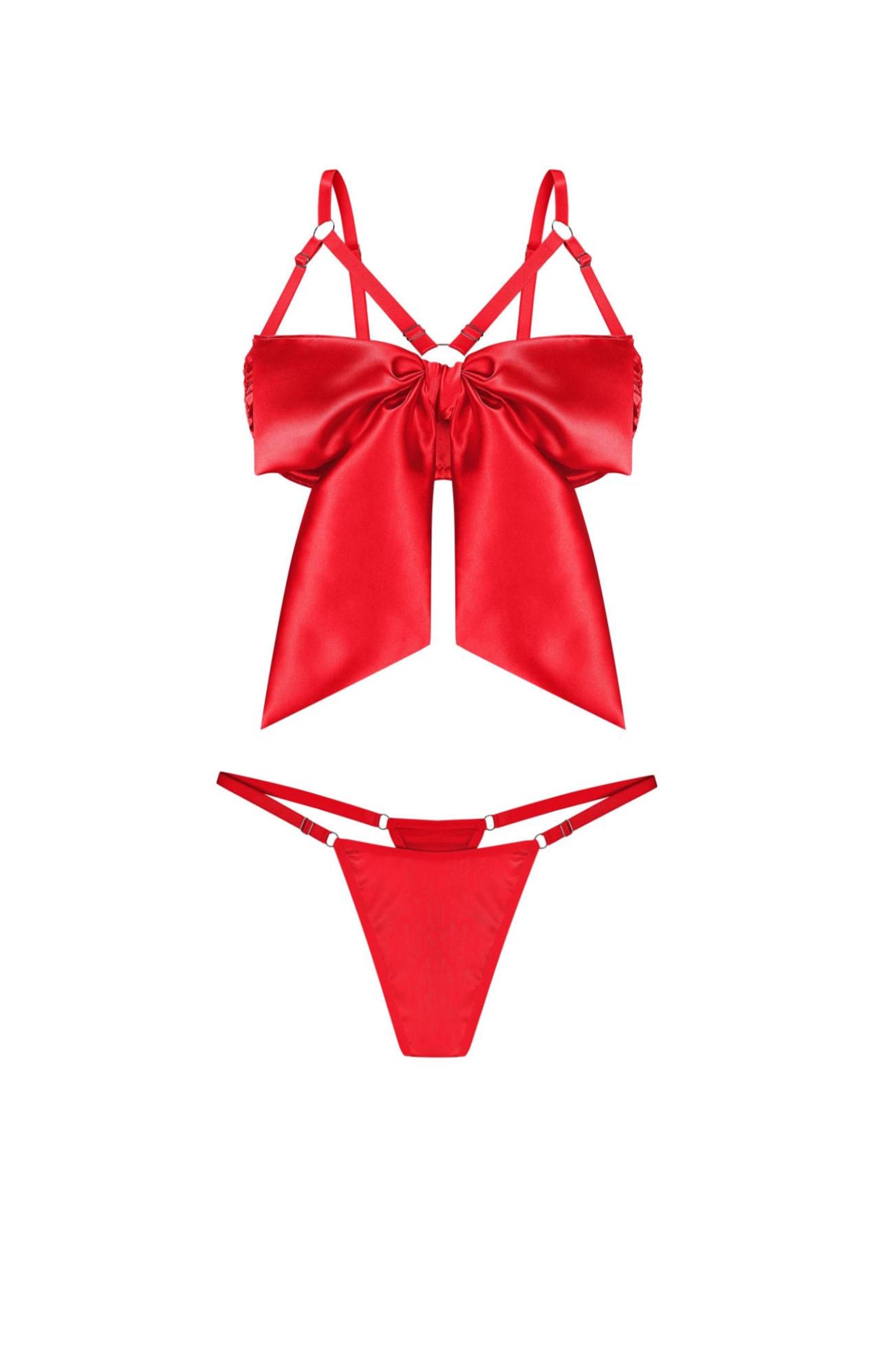 Lingerie Set With Bow, Satin Bra and Skirt, Boudoir Outfit,honeymoon ...