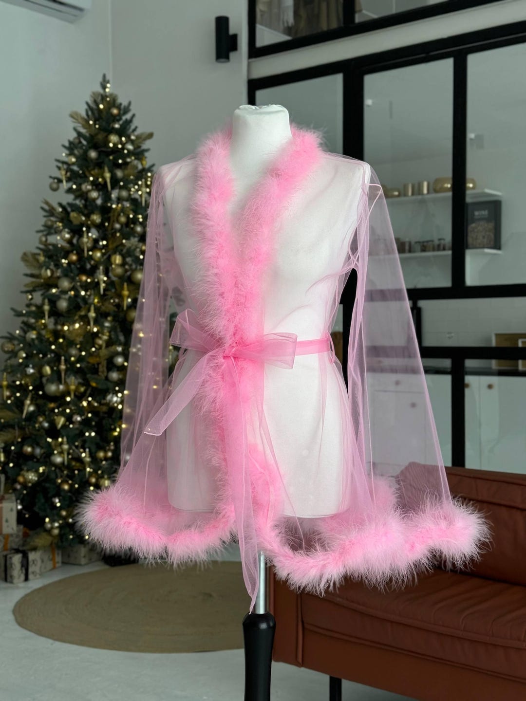 Pink Sheer Robe With Feather Trim and Hat: Handmade Costume Robe - Etsy UK