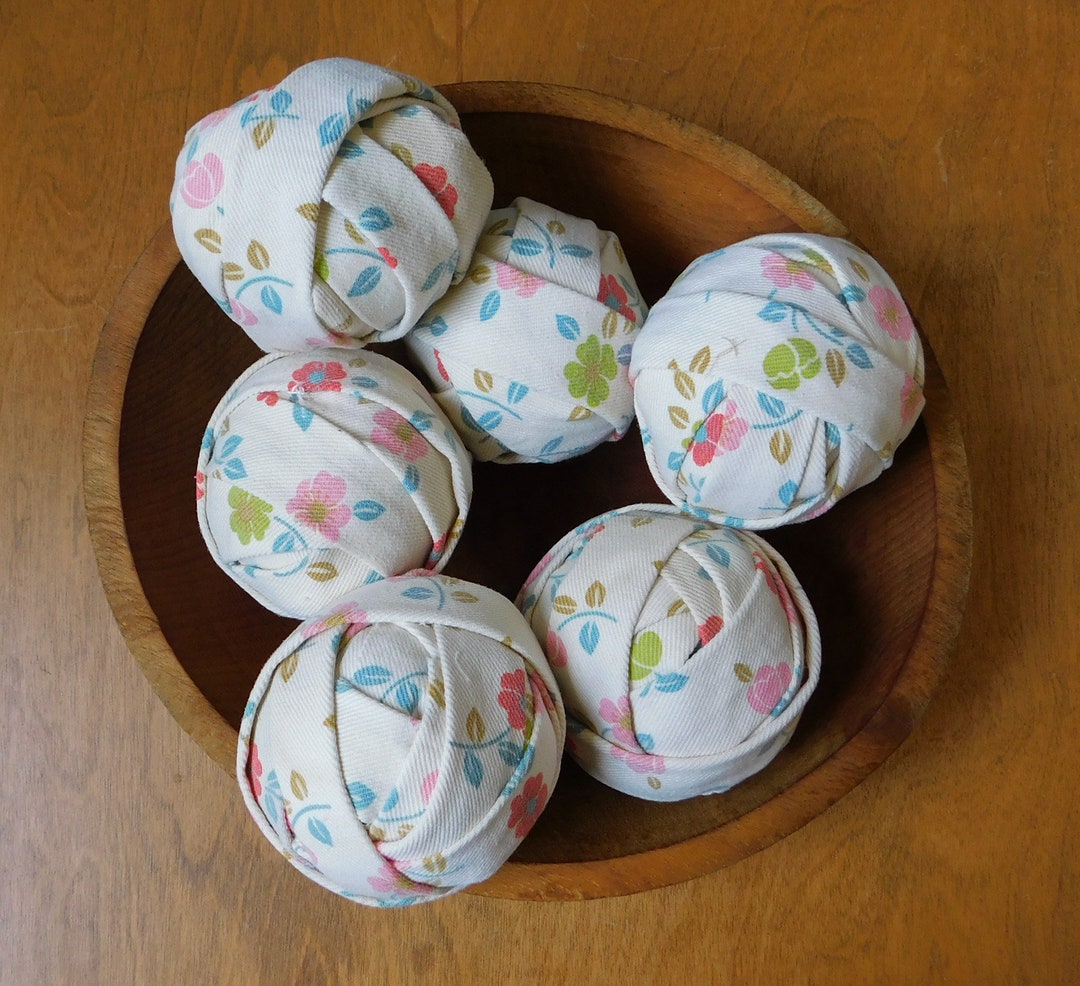 6 Vintage Rag Balls Denim Flower Power Fabric Strips MCM - Etsy