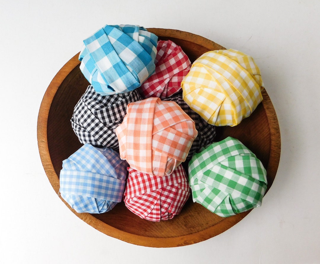 9 Vintage Rag Balls Gingham Plaid Fabric Strips Primitive Farmhouse ...