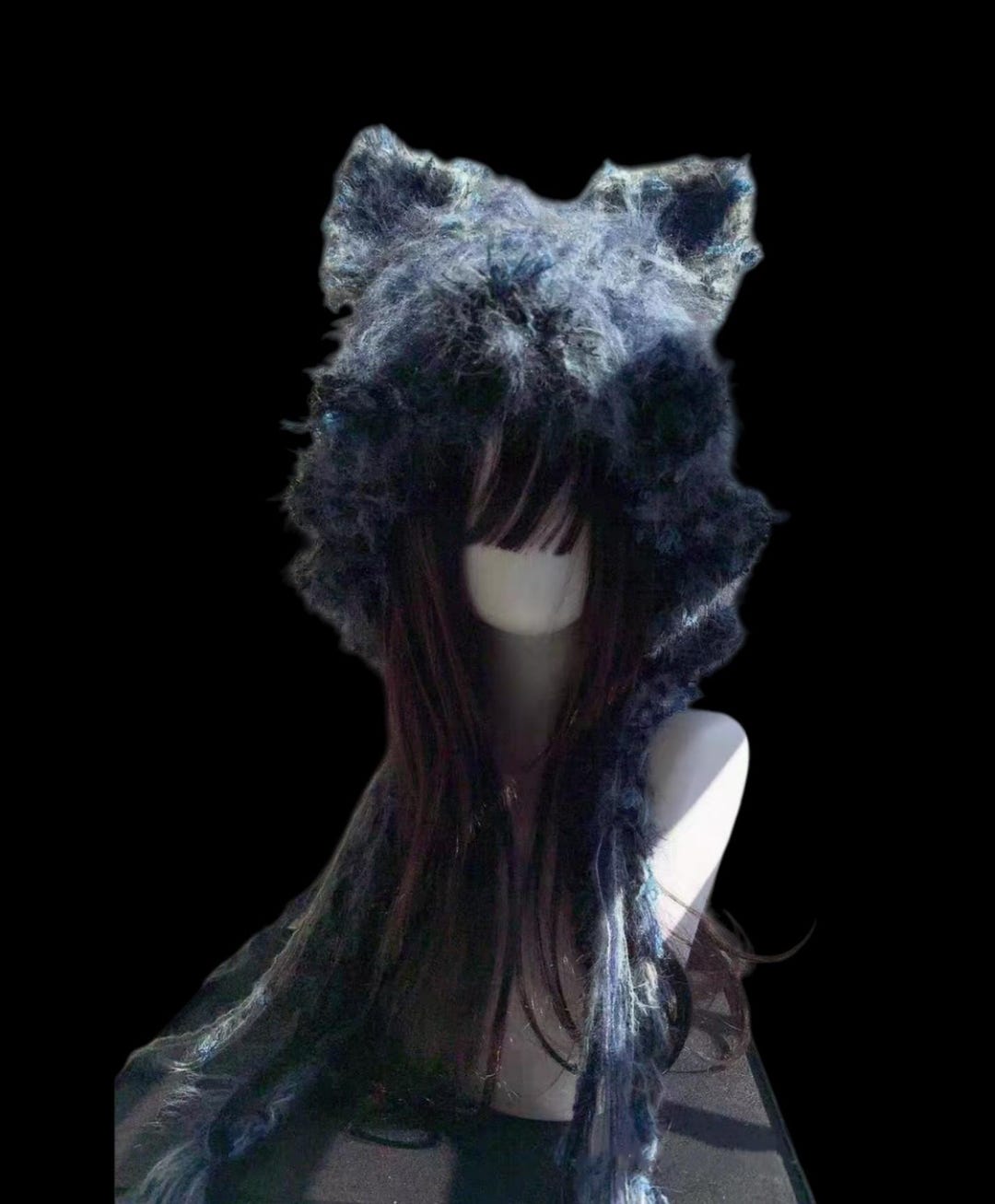 Furry Knitted Fox-ear Hood With Blue Tassels: Plush Winter Street ...