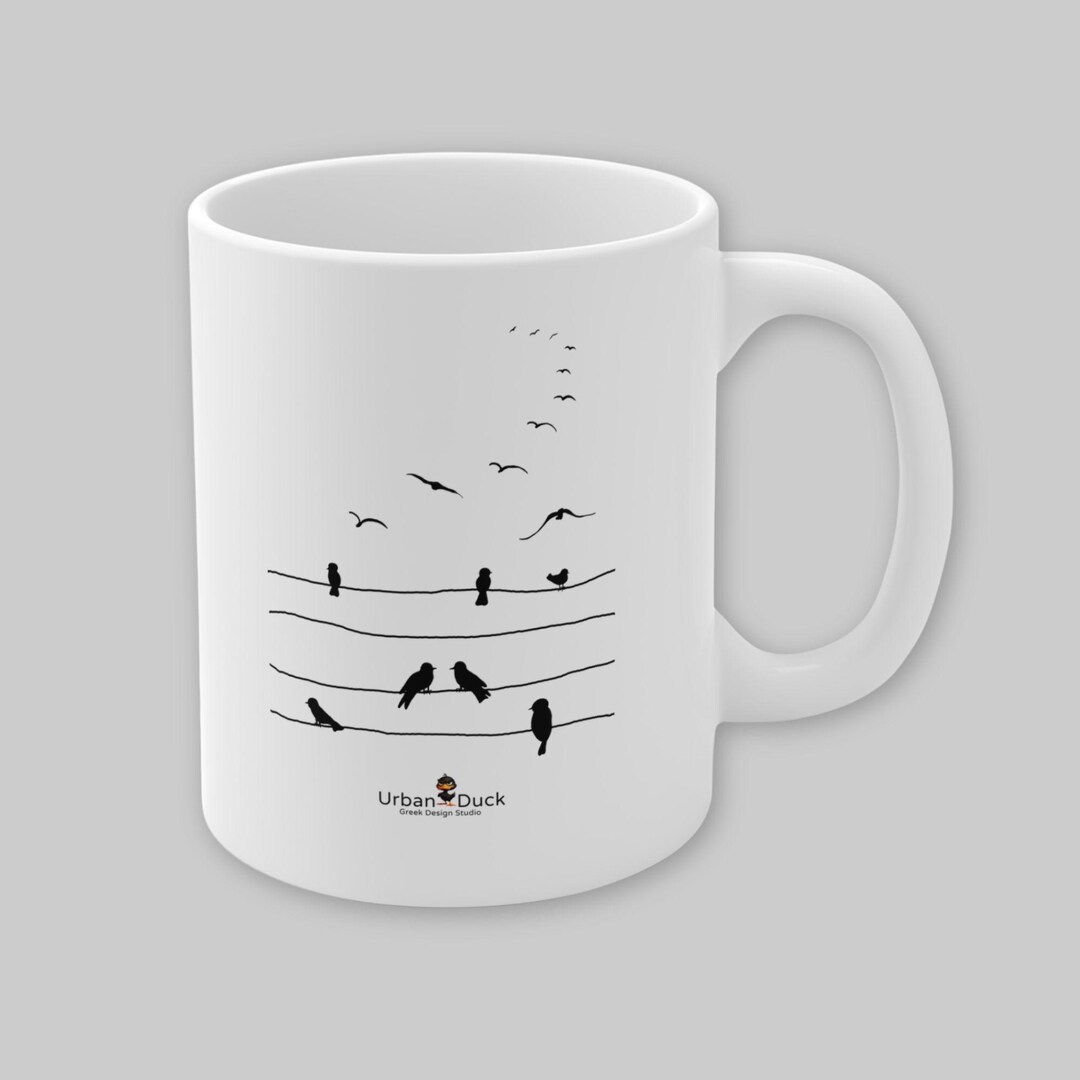 Birds on a Wire Mug: Minimalist Black and White Ceramic Coffee Cup - Etsy