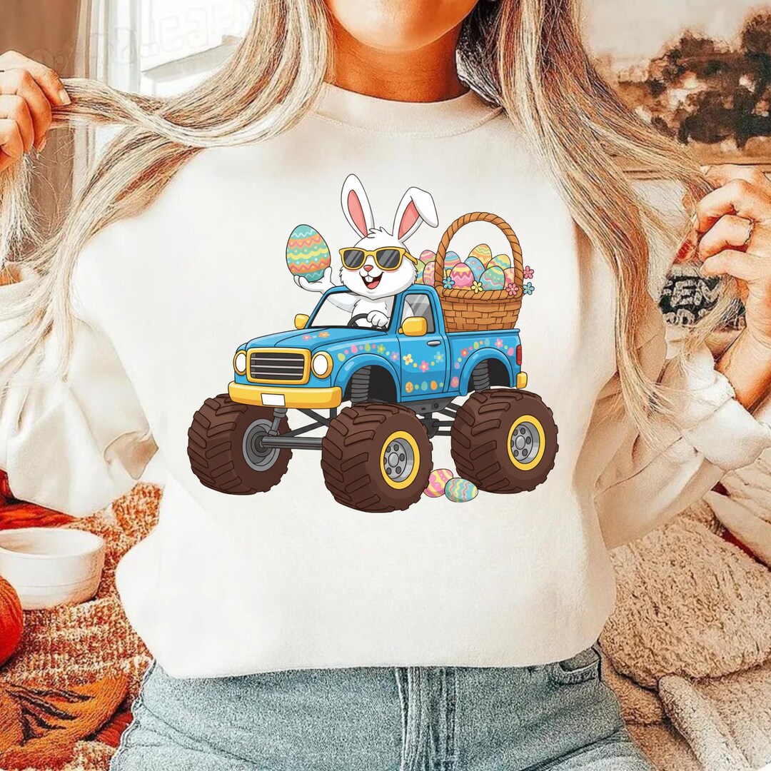 Easter Day Bunny Monster Truck Eggs Rabbit PNG, Monster Truck Hopping ...