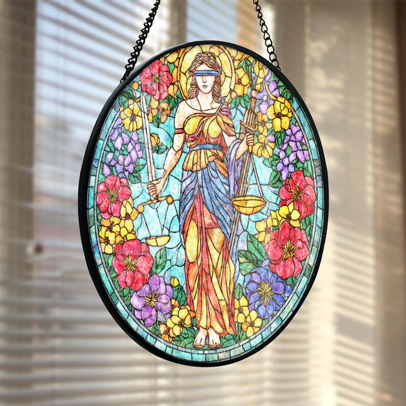 Lady Justice Stained Glass Suncatcher, Goddess of Justice Window ...