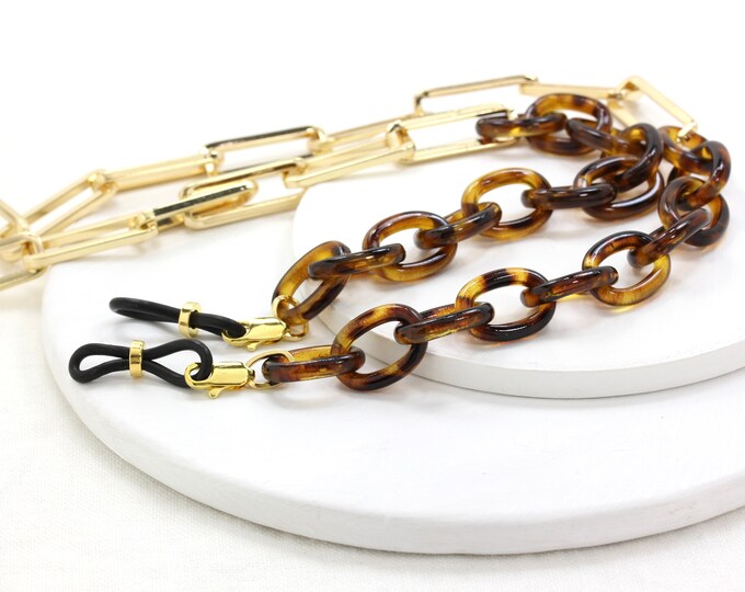 Chunky Tortoise Gold Eyeglass Chain, Tortoise Sunglasses Chain, Retro ...