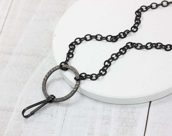 Minimalist Black Chain ID Badge Lanyard, Black ID Badge Holder, Matte ...