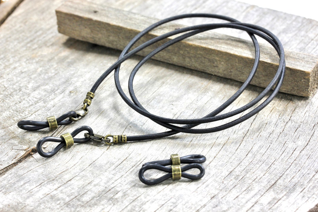 Mens Black Leather Eyeglass Chain: Rustic Brass Detail - Etsy