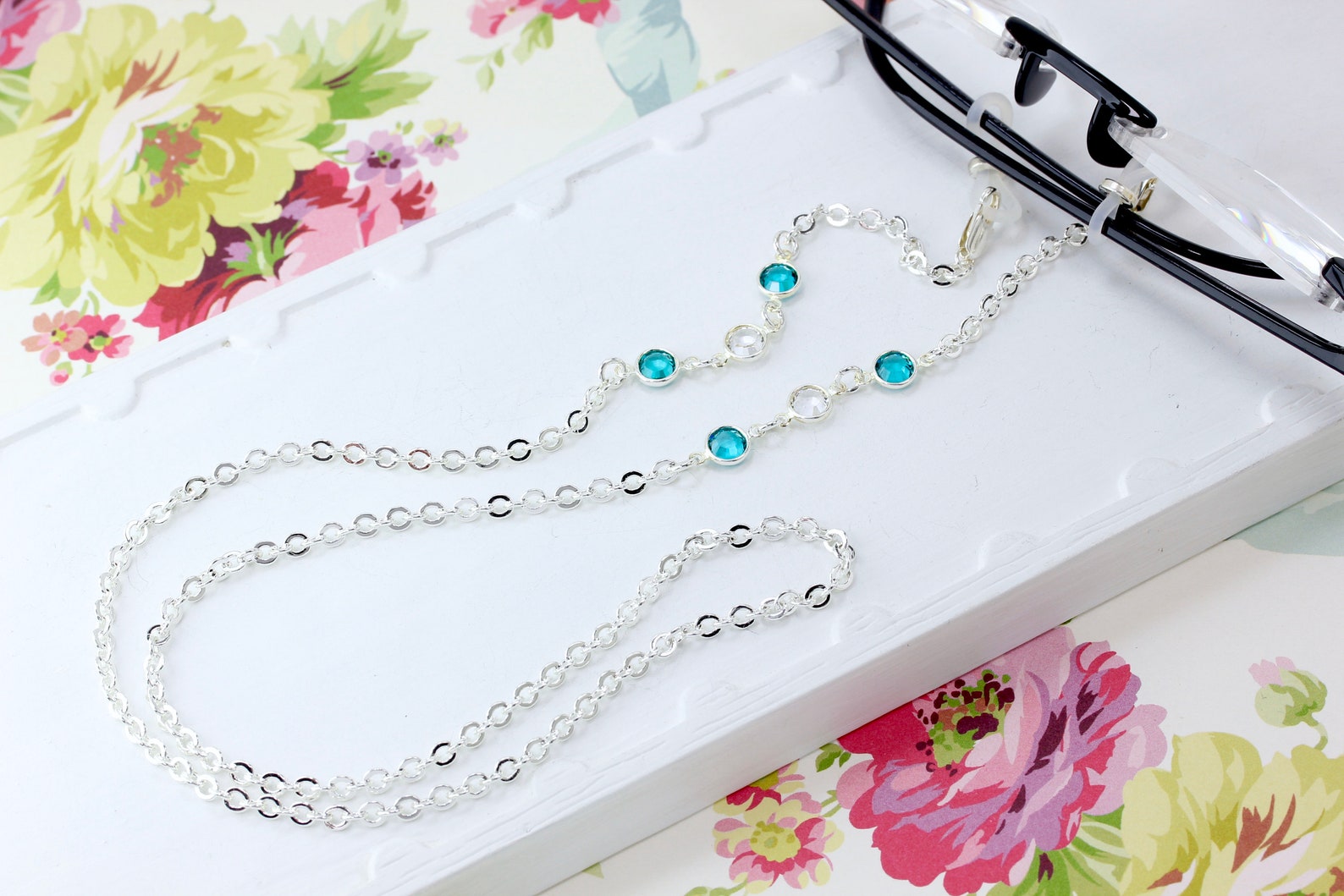Silver Swarovski Crystal Eyeglass Chain: Minimalist Glasses Necklace - Etsy