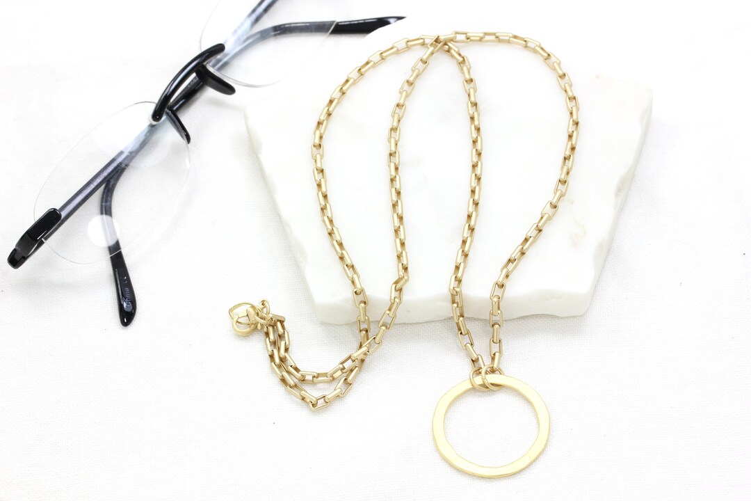 Modern Matte Gold Eyeglass Necklace Loop, Paperclip Chain Eyeglass ...