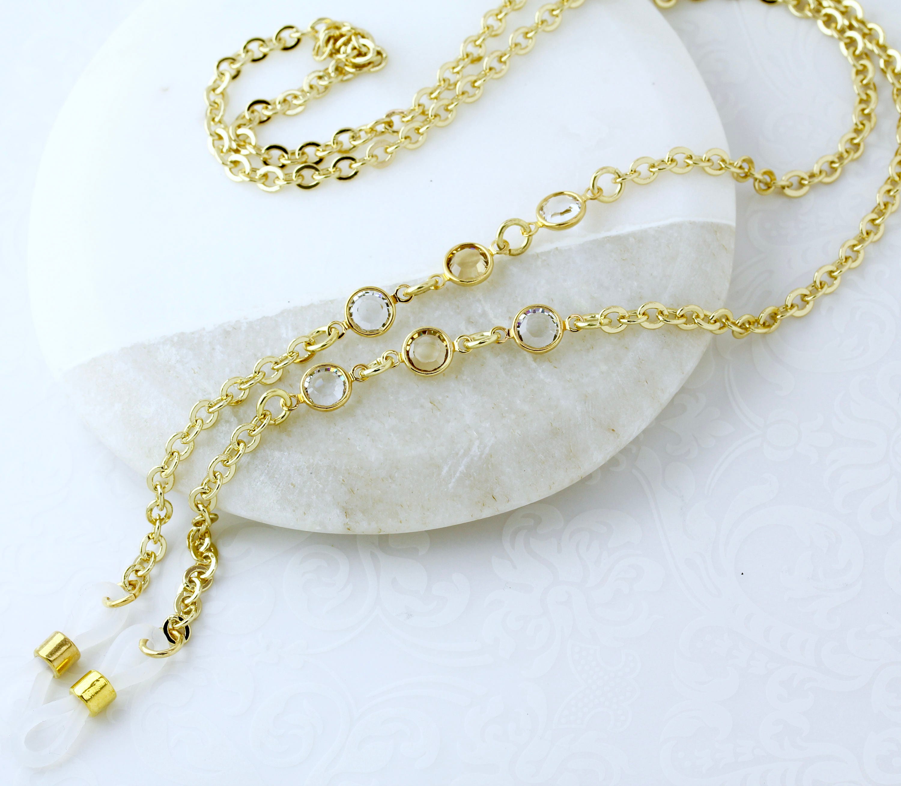 Swarovski Topaz Gold Eyeglass Chain, Glasses Chain, Designer Swarovski Topaz Gold Eyeglass Chain, Glasses Chain, Designer